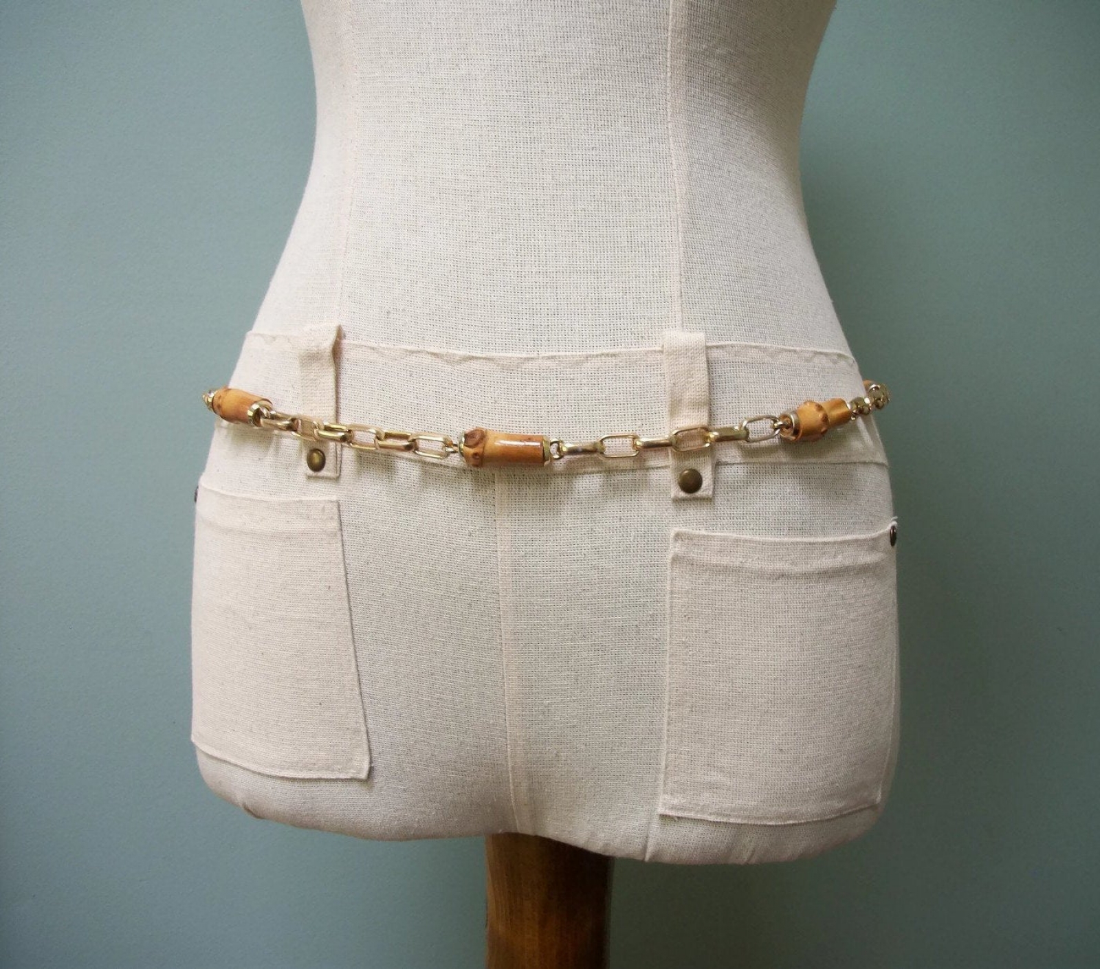 Vintage Wood and Gold Chain Belt Unisex up to 35 1/2" Belt for Woman or ...
