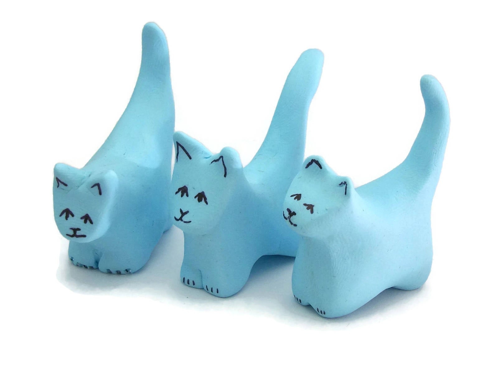 Set of Three 3 Miniature Cat Figurines Polymer Clay Sculpture Light ...