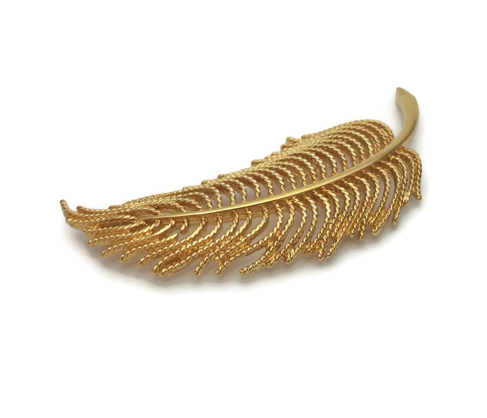 Monet Gold Tone Feather Brooch Wispy Elegant Openwork Plume Brooch Gold ...