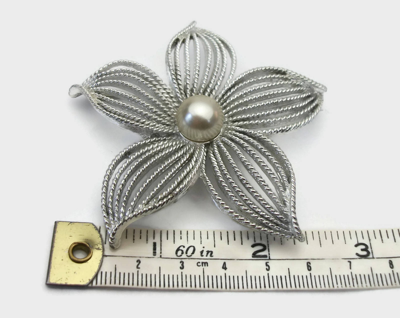 1960s Sarah Coventry Silver Flower Brooch 1967 "Moonflower" Faux Pearl ...