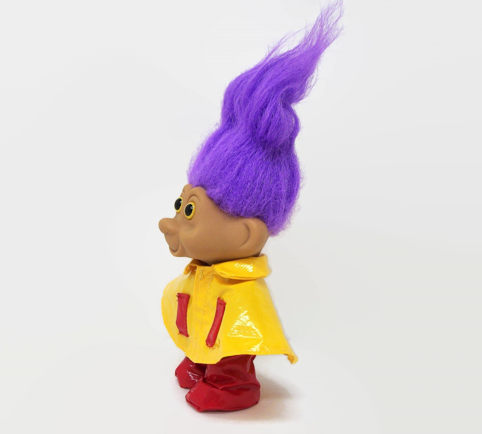 Vintage TNT Troll Doll in Raincoat and Galoshes Purple Hair and Yellow ...