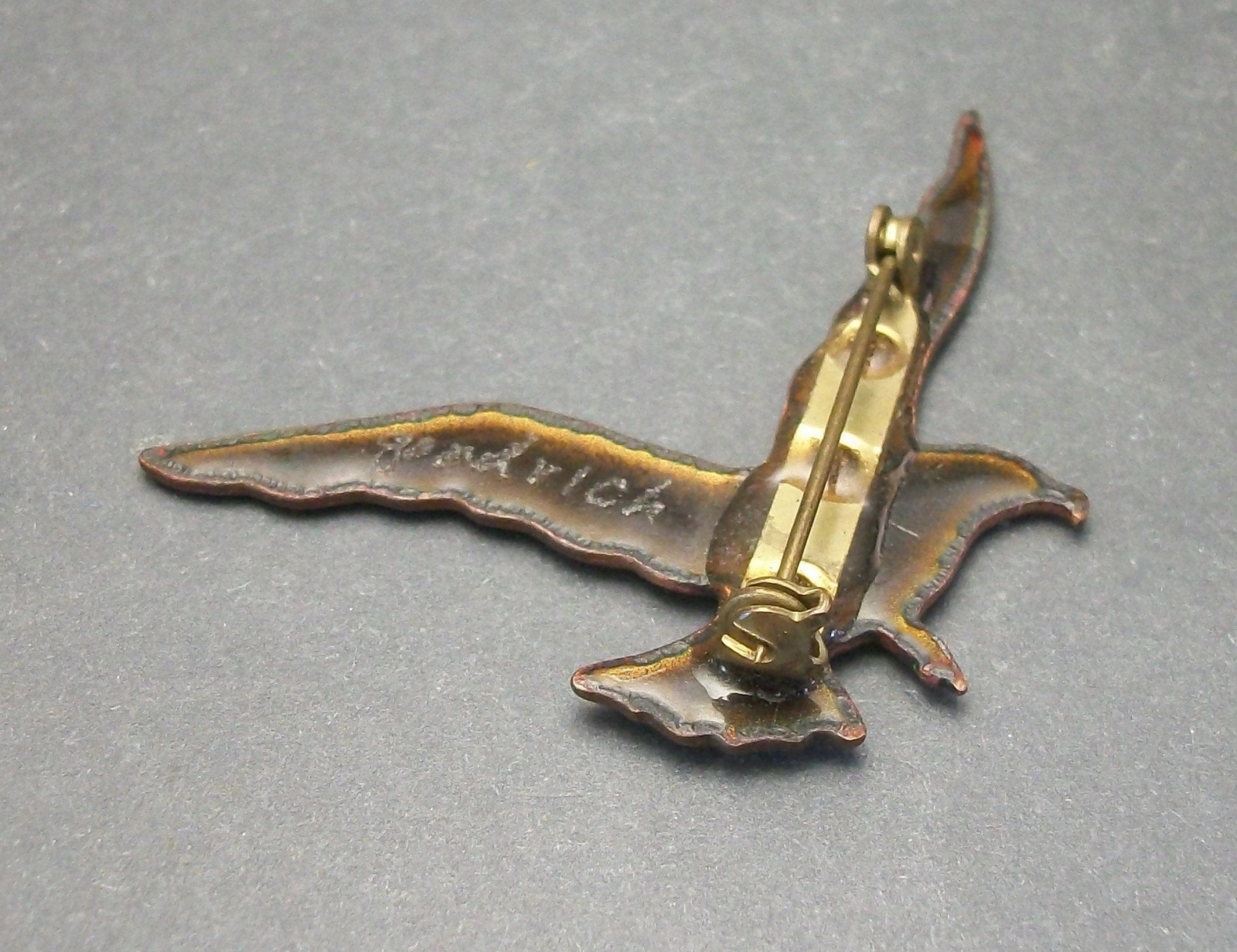 Vintage Enameled Metal Seagull Brooch Lapel Pin Flying Sea Gull Pin ...