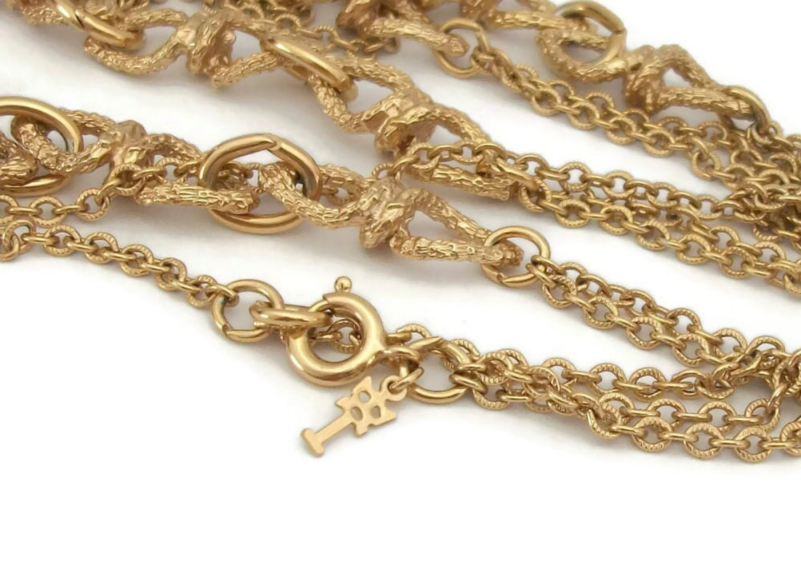 Vintage Crown Trifari Long Gold Chain Link Necklace Smooth and Textured ...