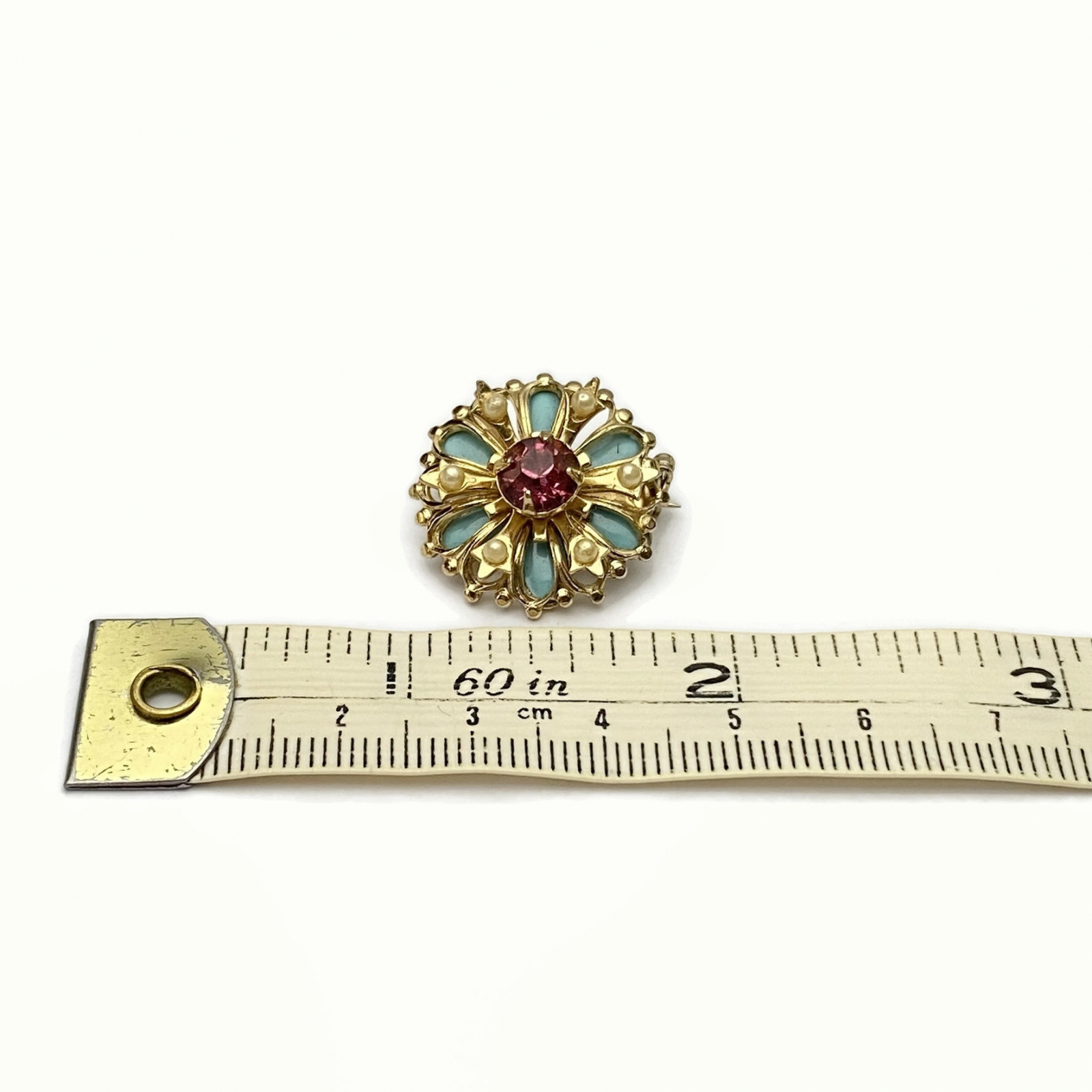 Antique Coro Brooch Pin Small Turquoise Blue Enamel with Tiny Faux ...